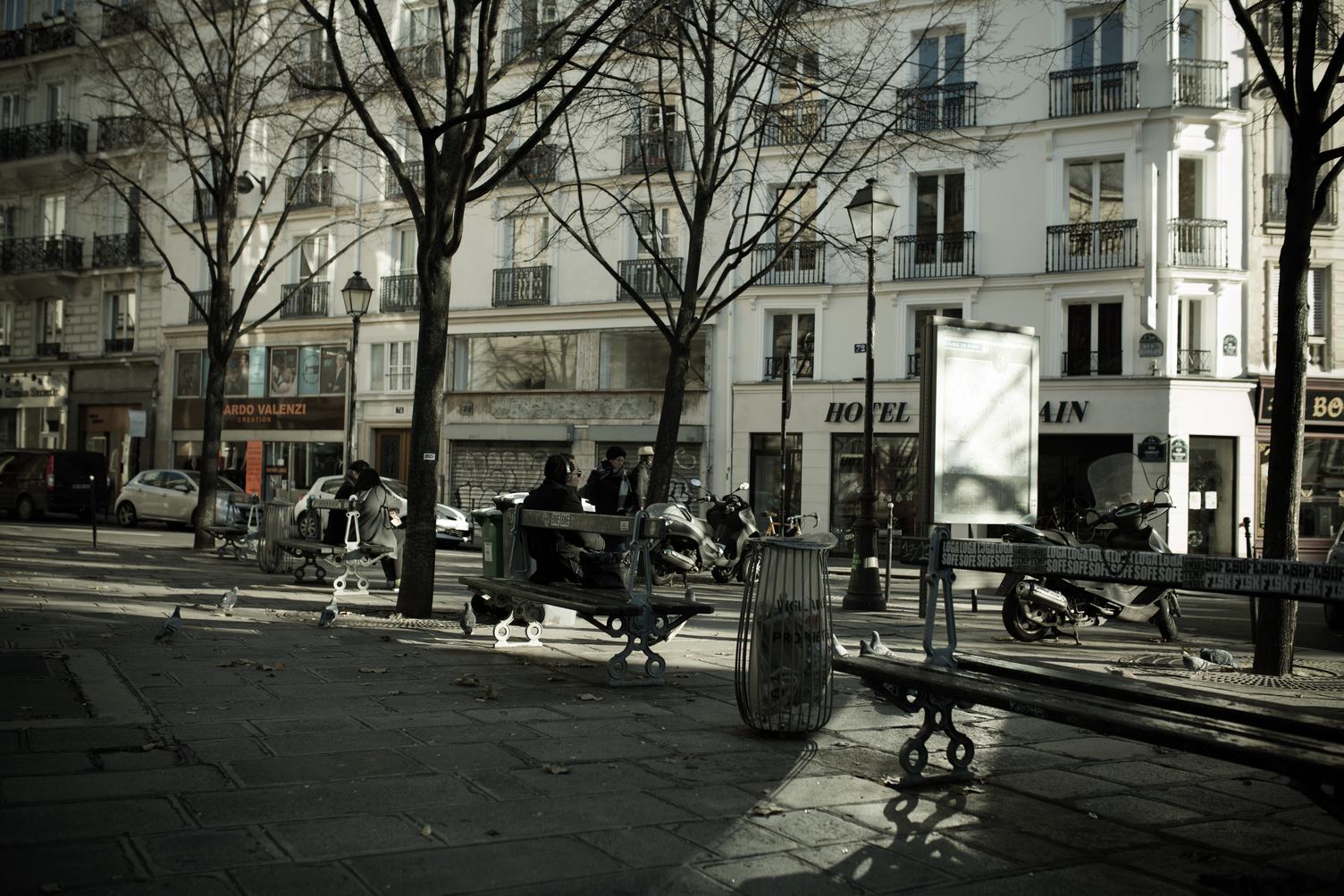 Free Photo: Wide Sidewalk with Benches