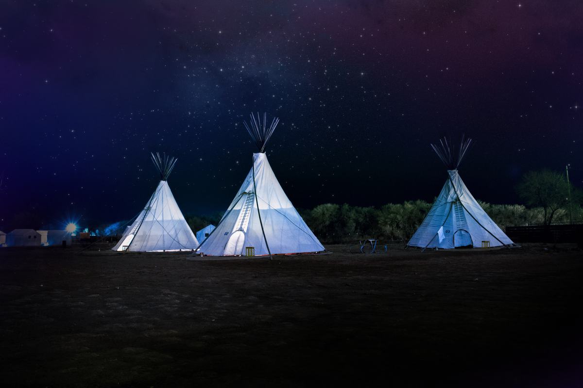 Free Photo: Three Tipi Tents at Night