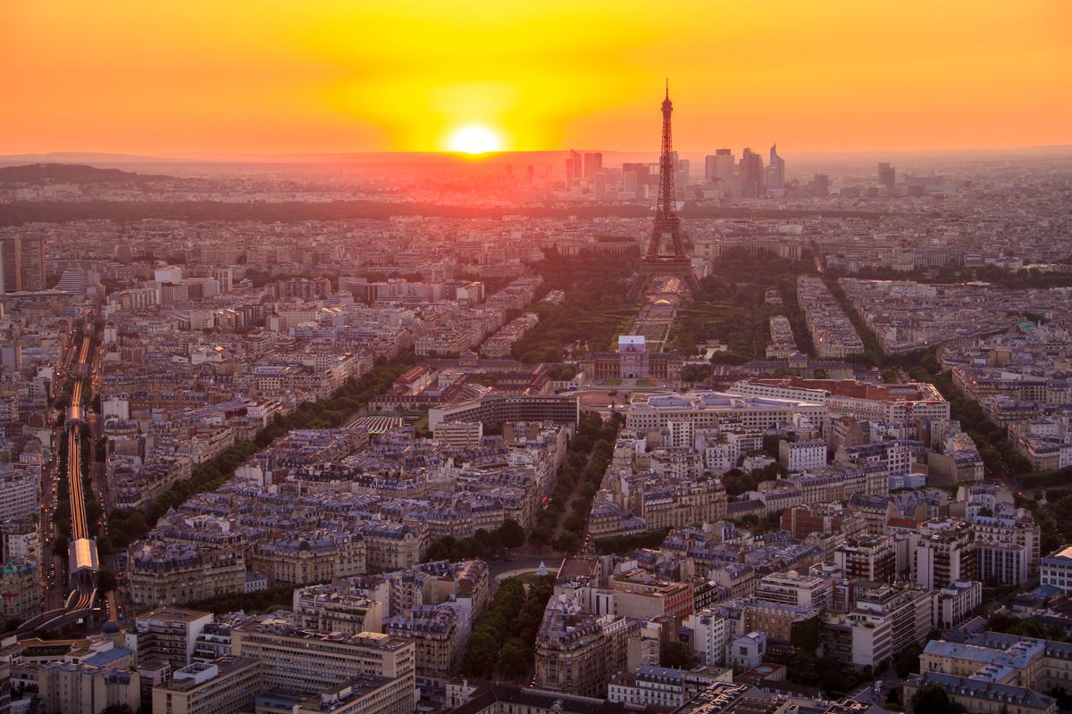 Free Photo: Aerial View of Paris at Sunset from Montparnasse Tower