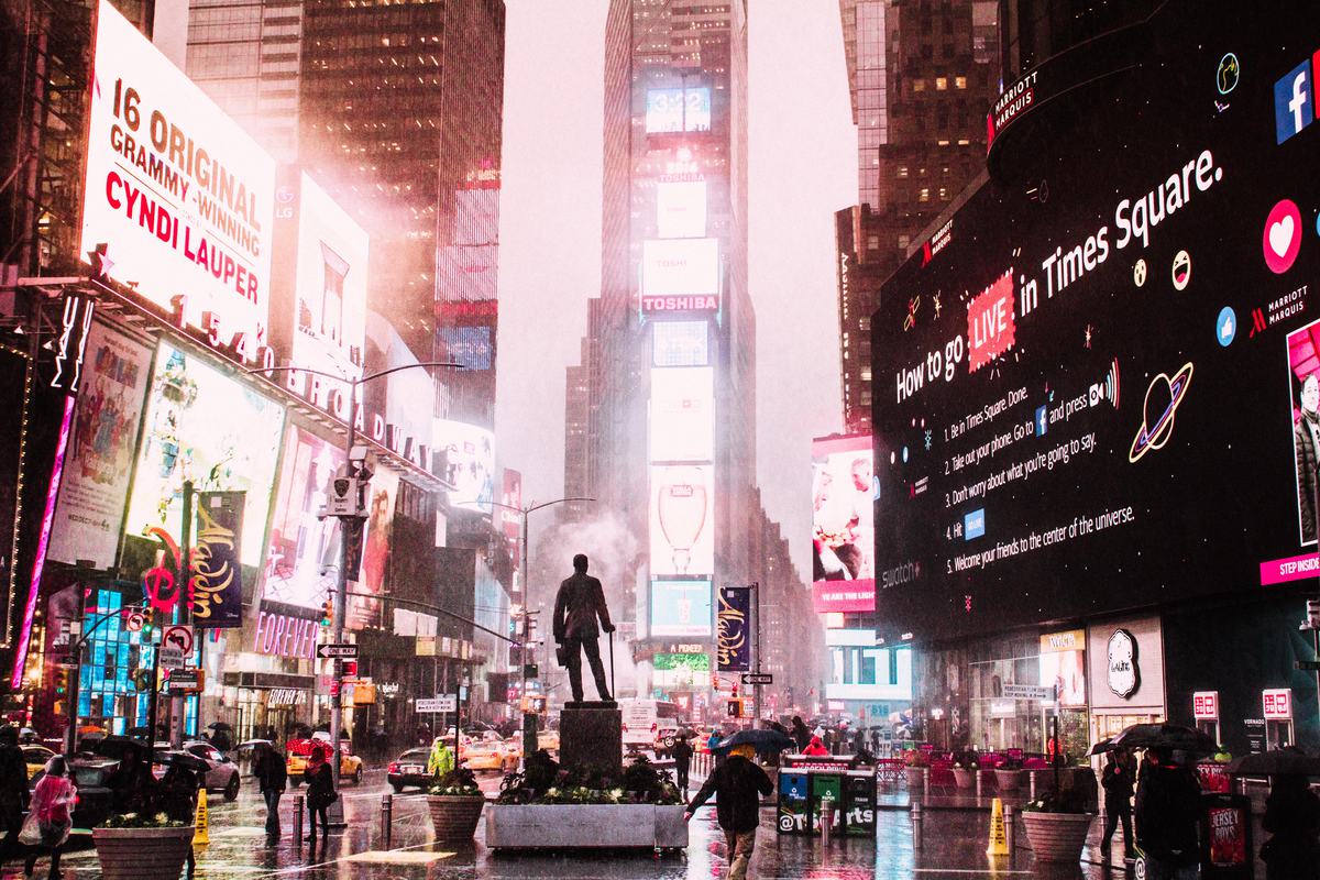 Free Photo: Times Square on rainy night.