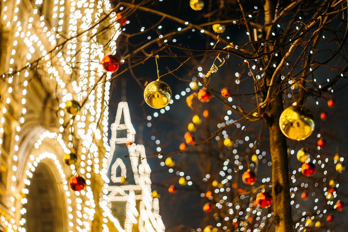 Free Photo: Christmas Decorations in the City at Night