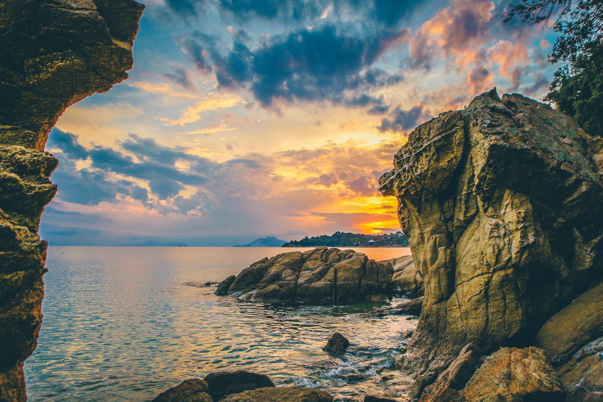Free Photo: Sea and Rock at the Sunset