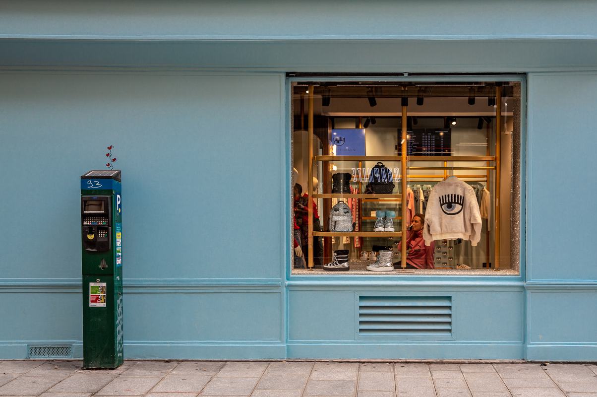 Free Photo: Blue Wall with Shop Exposition