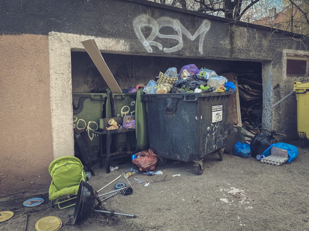 Free Photo: Messy Trash Containers in the Backyard